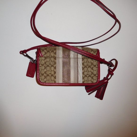 Coach | Bags | Coach G27619919 Signature Stripe Penny Legacy Burgundy ...